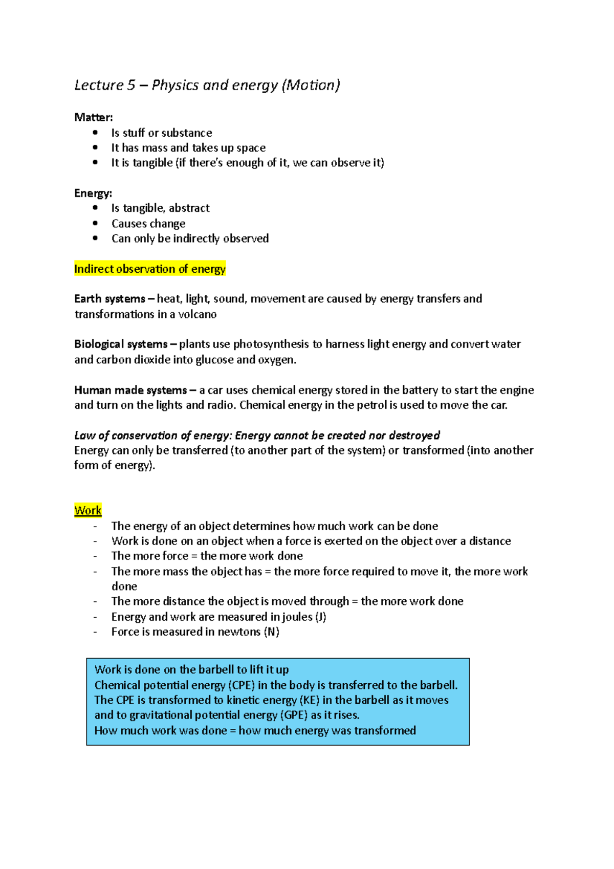 Lecture 5 - Motion - Lecture 5 – Physics and energy (Motion) Matter: Is ...