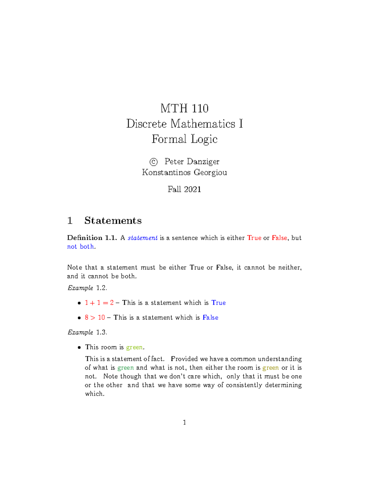 Logic - Handout - note - MTH 110 Discrete Mathematics I Formal Logic ...