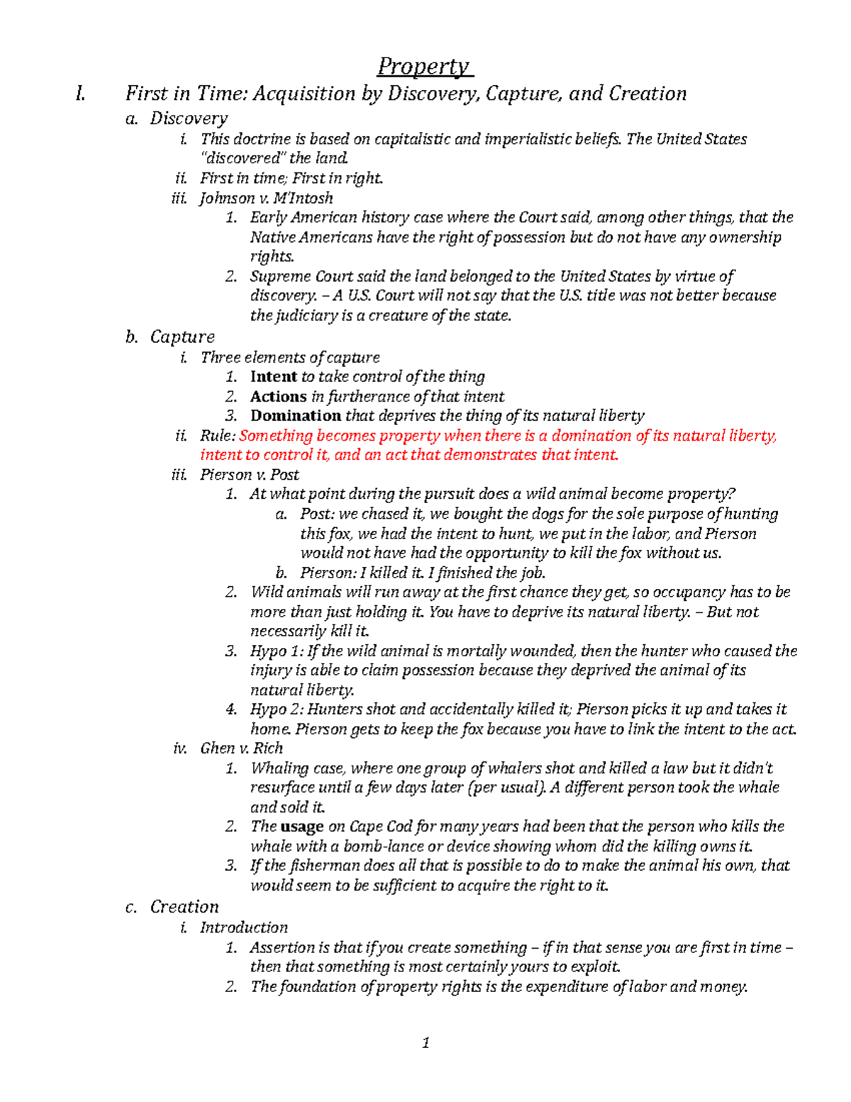 Property Attack Outline copy - Property I. First in Time: Acquisition ...