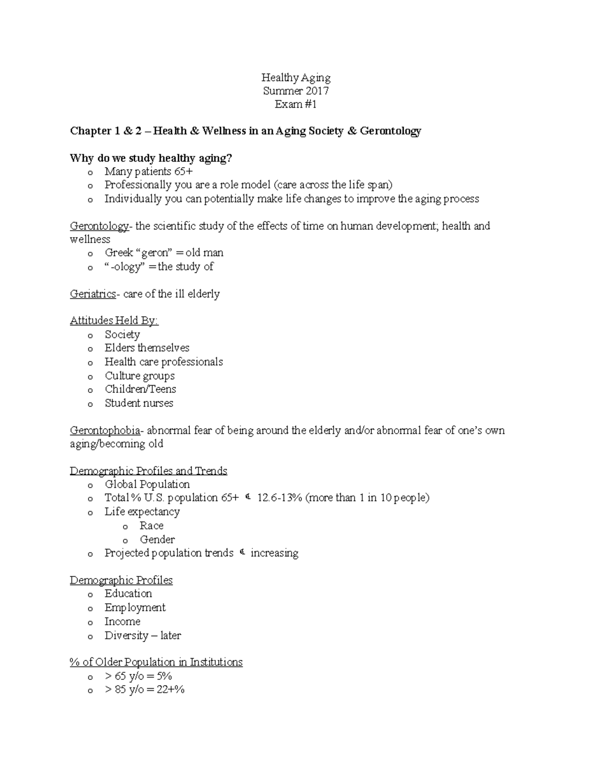 Healthy Aging exam 1 study guide - Healthy Aging Summer 2017 Exam ...