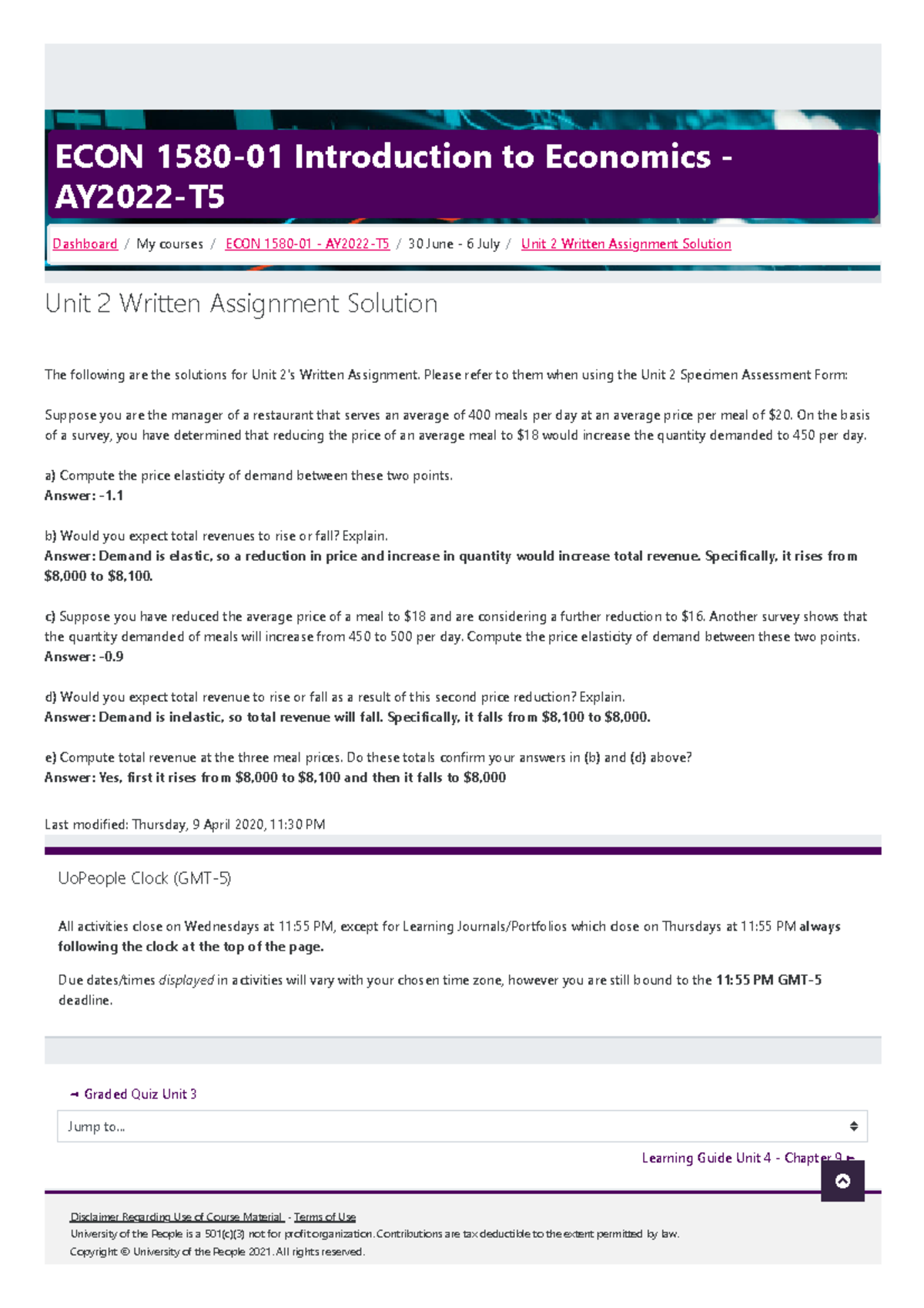 ECON 1580-01 - AY2022-T5 Unit 2 Written Assignment Solution-1 - ECON 1580-01 Introduction to ...