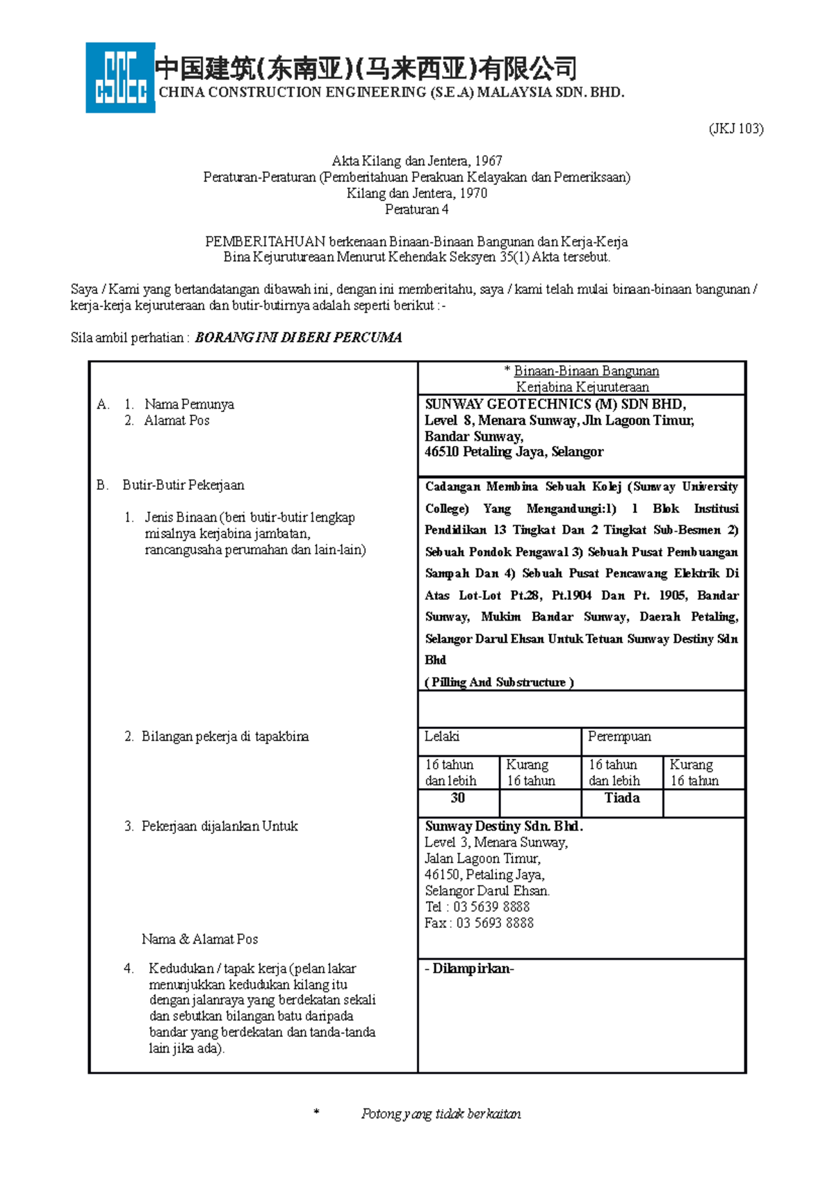 CIDB - cidb - CHINA CONSTRUCTION ENGINEERING (S.E) MALAYSIA SDN. BHD ...