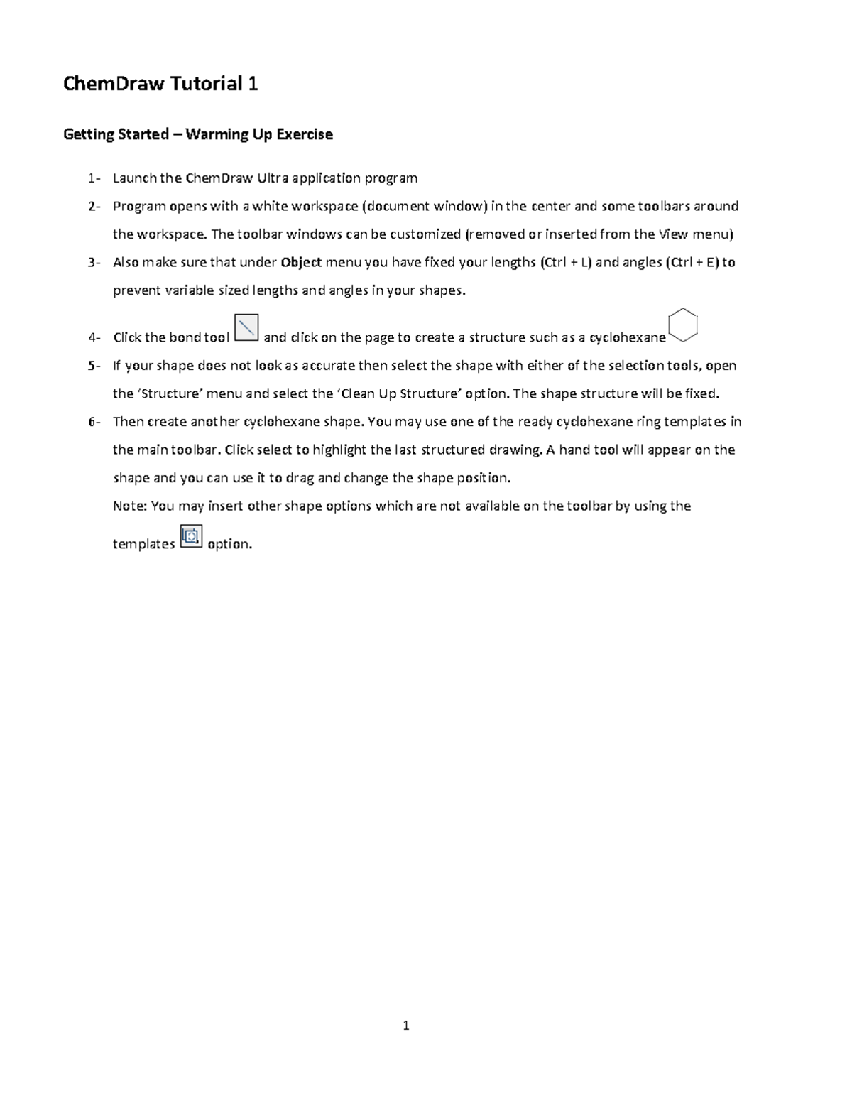 Good - ChemDraw Tutorial 1 Getting Started – Warming Up Exercise 1 ...