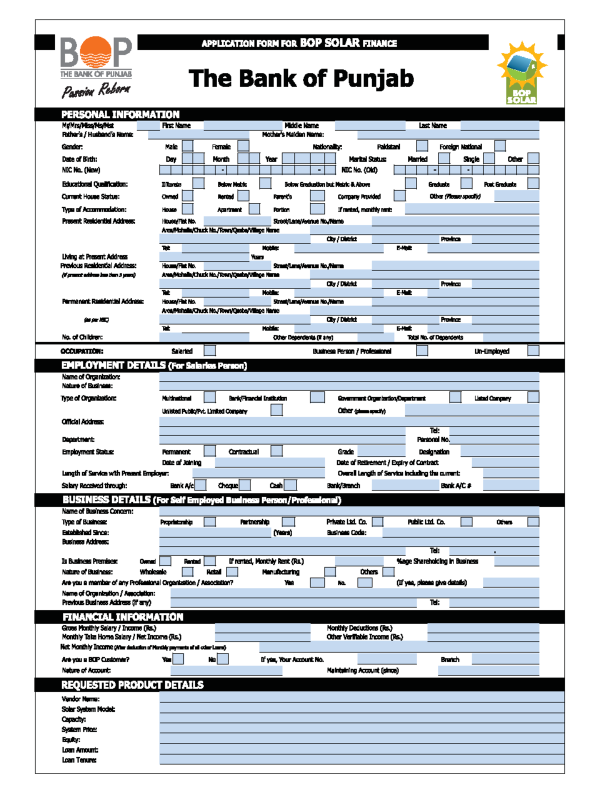 BOP Application Solar Form Convert - BS Commerce - Studocu
