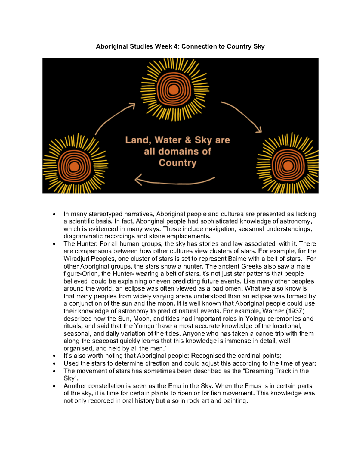 Aboriginal Studies Week 4 - Connection to Country Sky - In fact ...