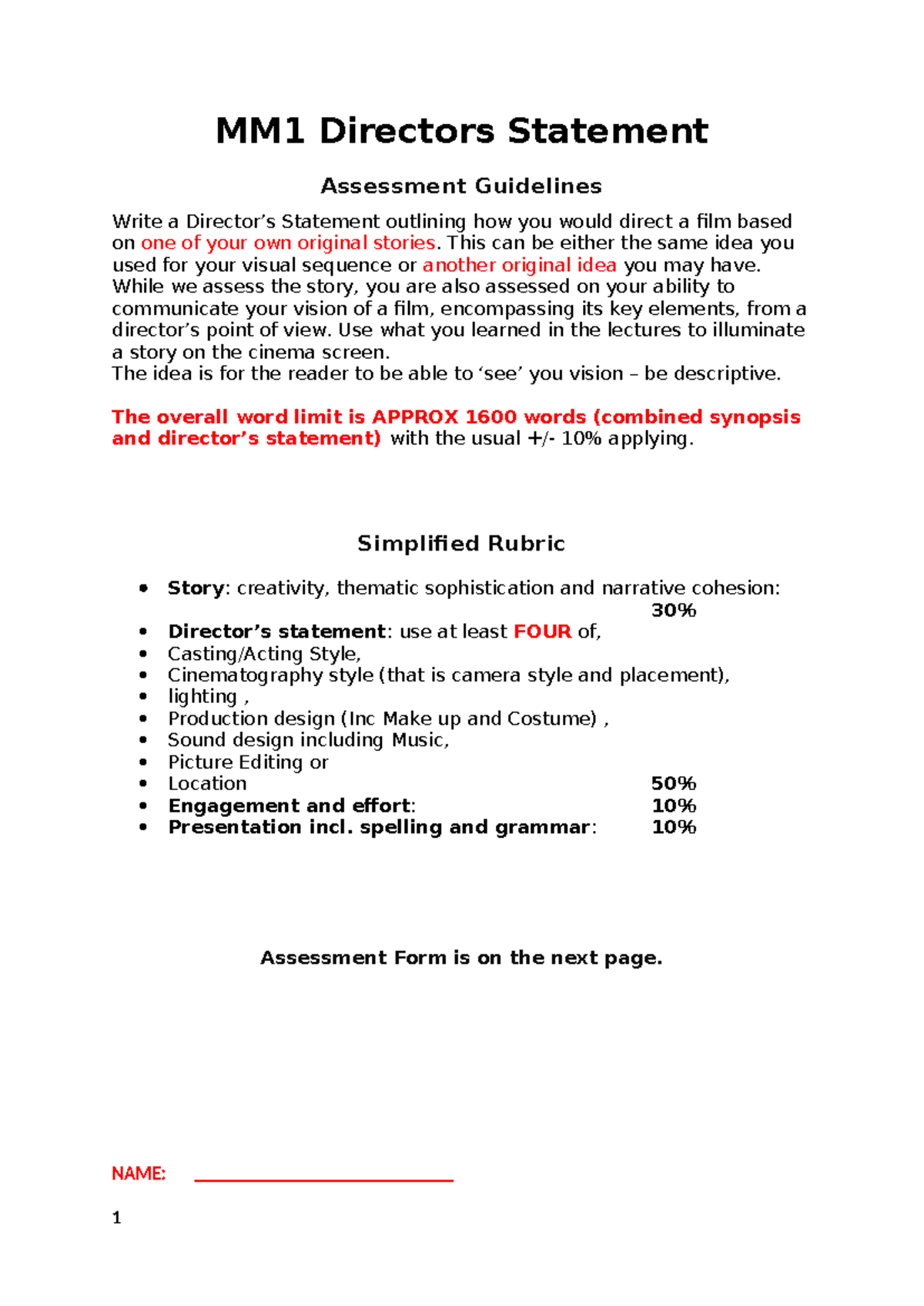 MM1 Directors Statement Submission FORM - MM1 Directors Statement ...