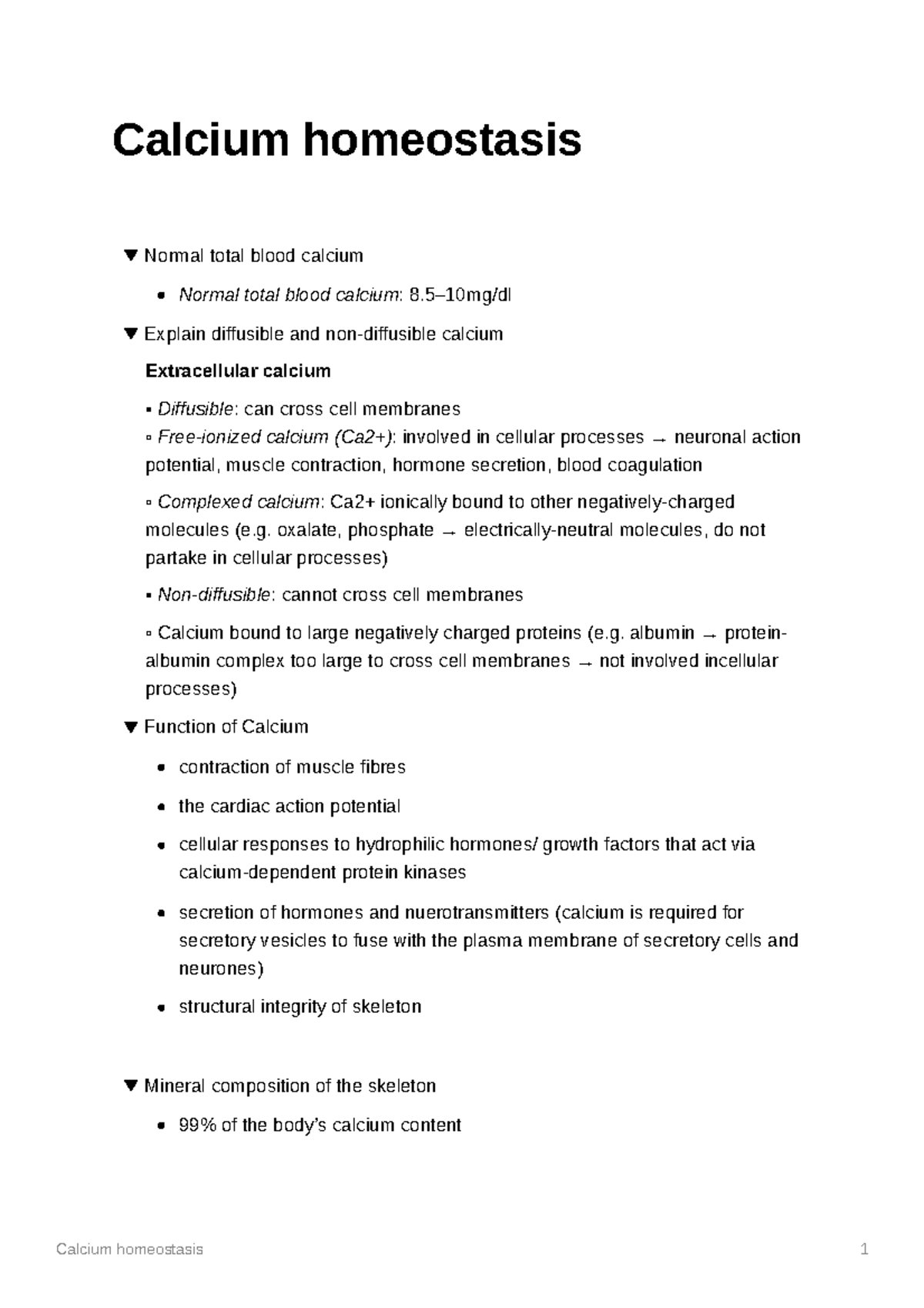 Calcium homeostasis - section c practice - Calcium homeostasis Normal ...