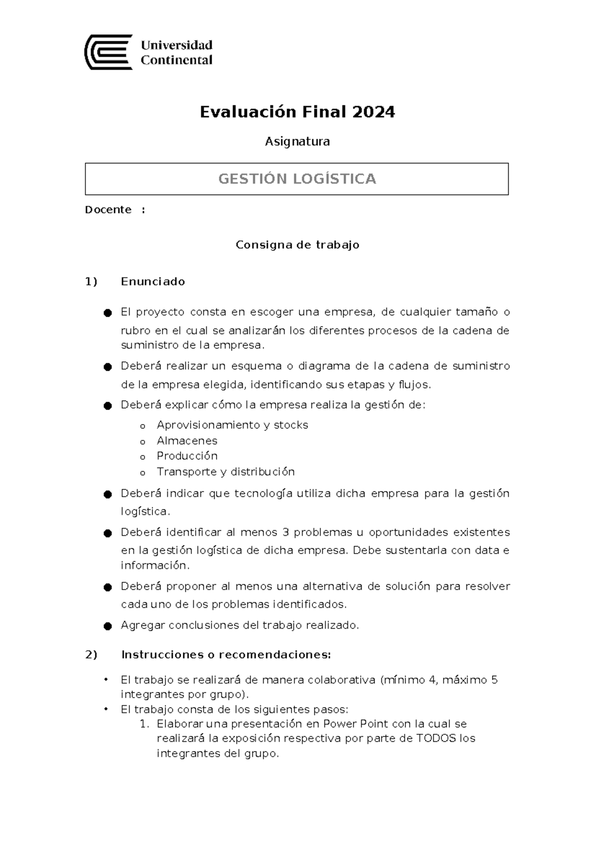 Plantilla Rúbrica evaluación final GLOG - Evaluación Final 2024 Asignatura Docente : Consigna de ...