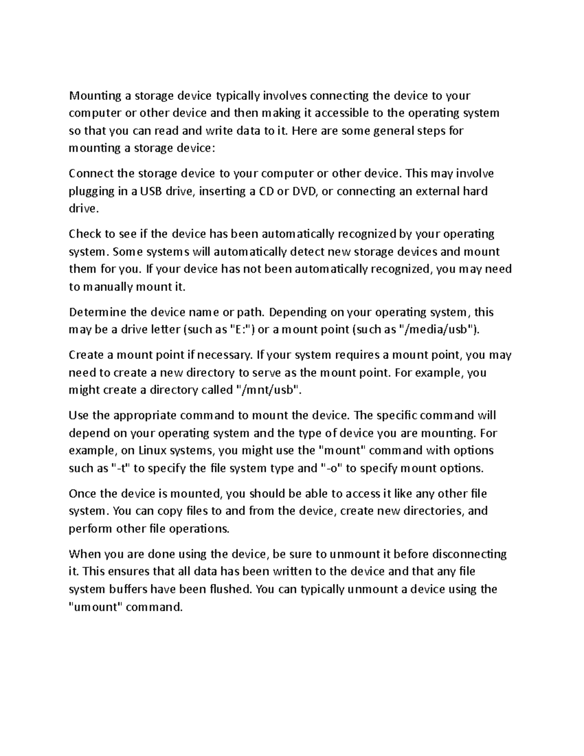 7th - Assignments - Mounting a storage device typically involves connecting the device to your ...