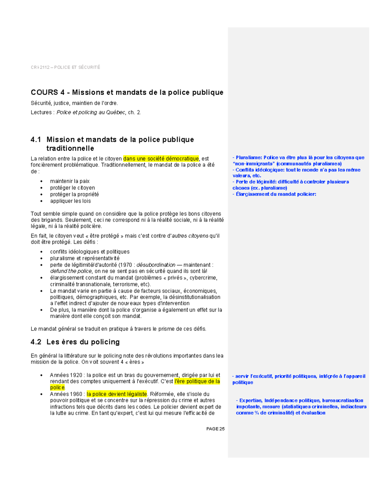 P&S Cours 4 - COURS 4 - Missions et mandats de la police publique ...