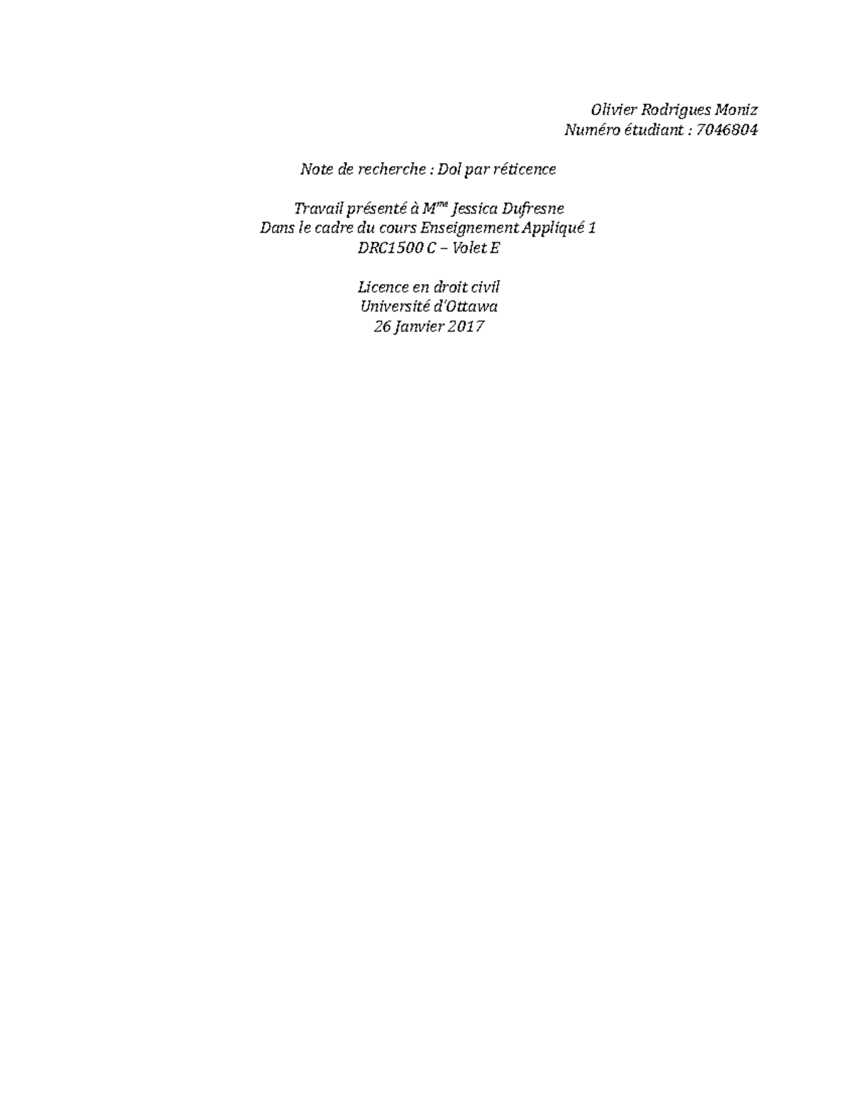 - Note de recherche - note - Olivier Rodrigues Moniz Numéro étudiant ...