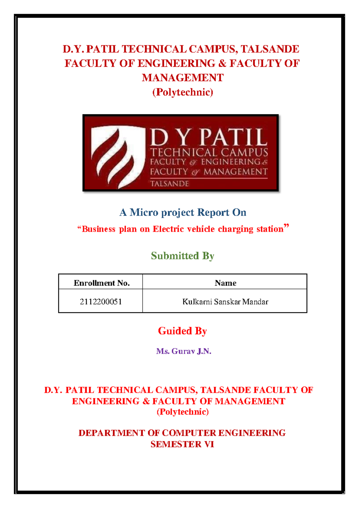 EDE - Project - D. PATIL TECHNICAL CAMPUS, TALSANDE FACULTY OF ...