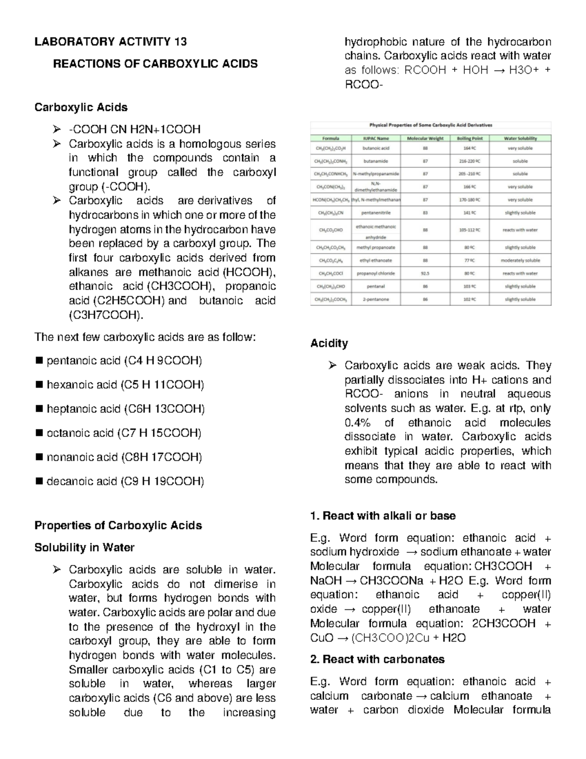 Organic Chemistry Laboratory 5 - Reactions of Carboxylic Acids ...