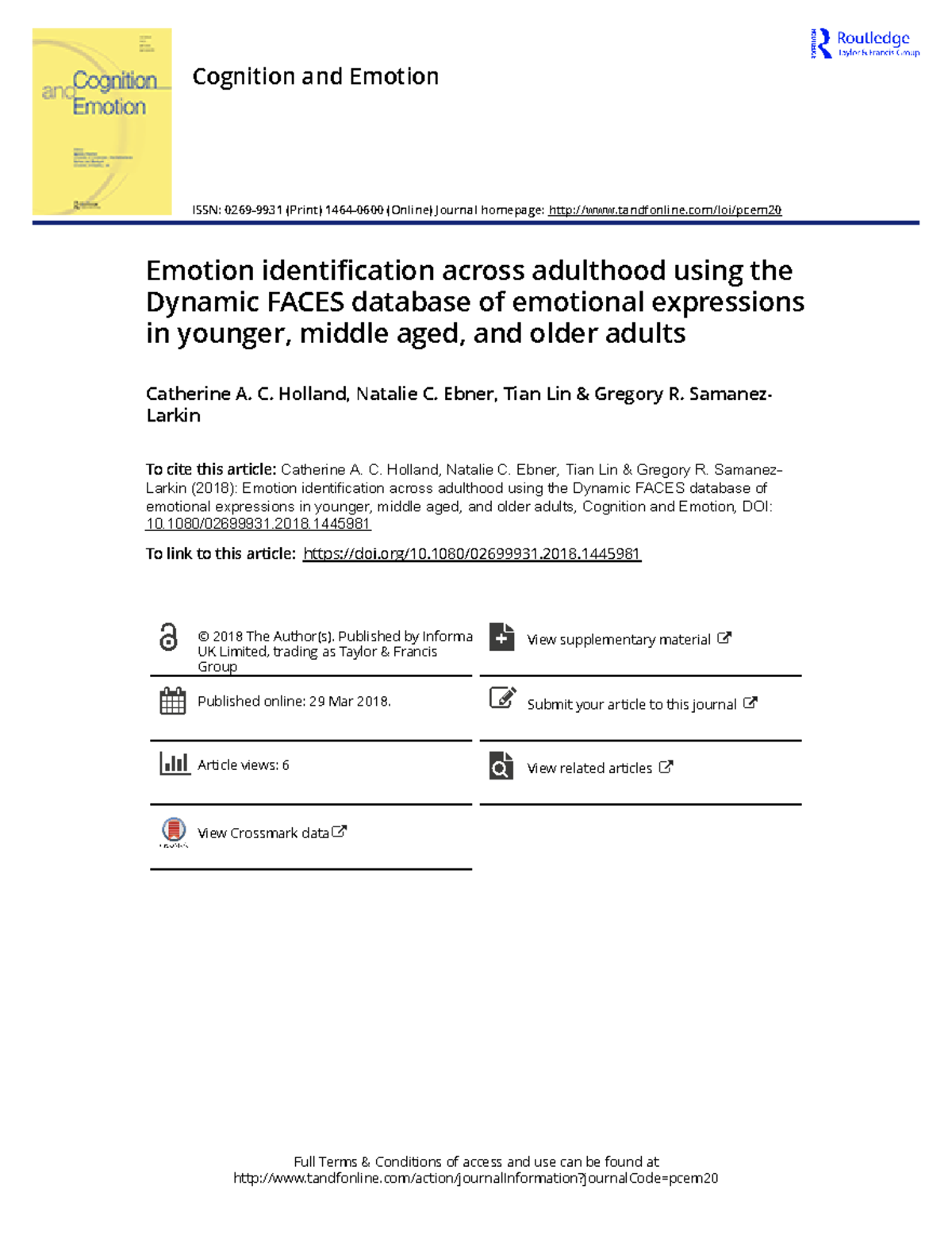 Emotion identification across adulthood using the dynamic faces 2018 ...