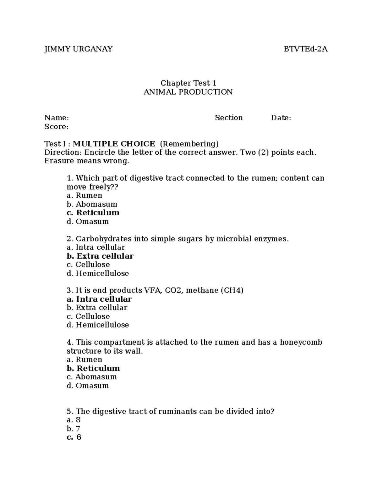 Assessment IN Learning 1 (0713) - JIMMY URGANAY BTVTEd-2A Chapter Test ...