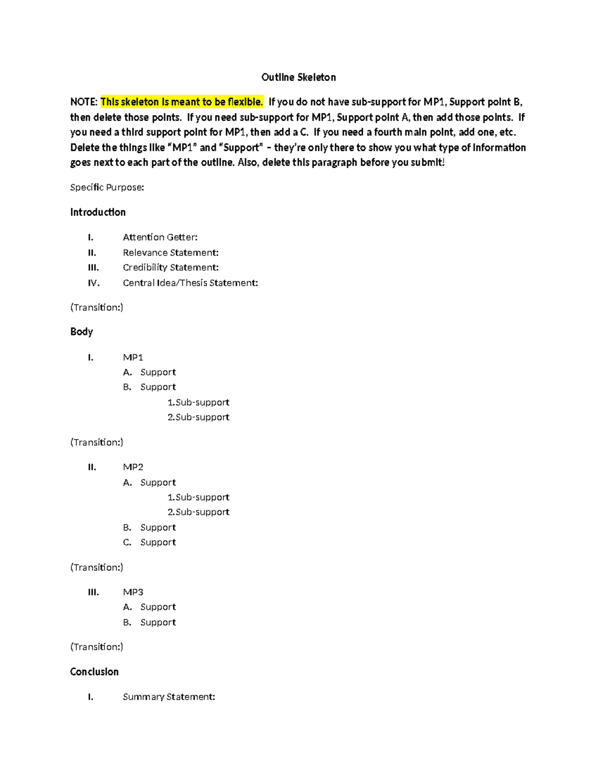 Outline Skeleton - Outline Skeleton NOTE: This skeleton is meant to be ...