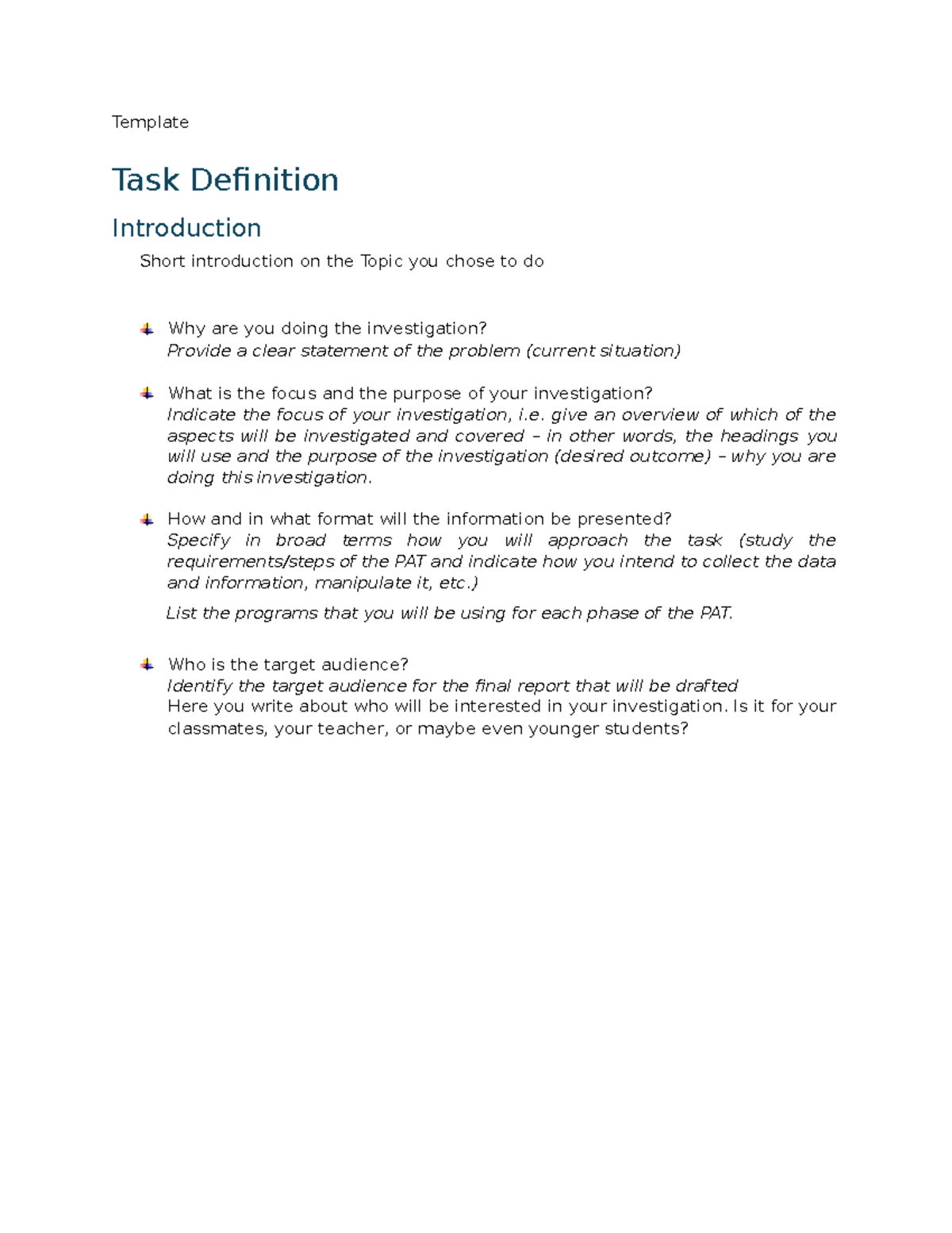 Task Definition Template Template Task Definition Introduction Short