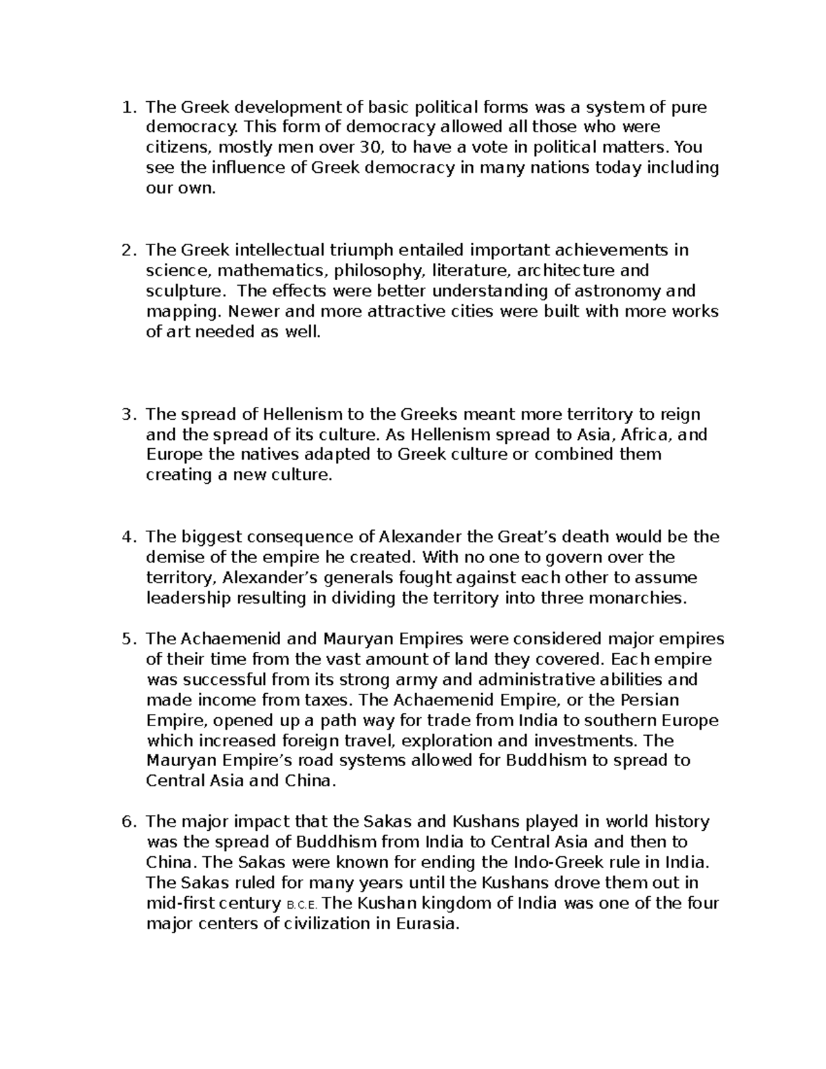 Week2 Discussion Questions - The Greek development of basic political ...