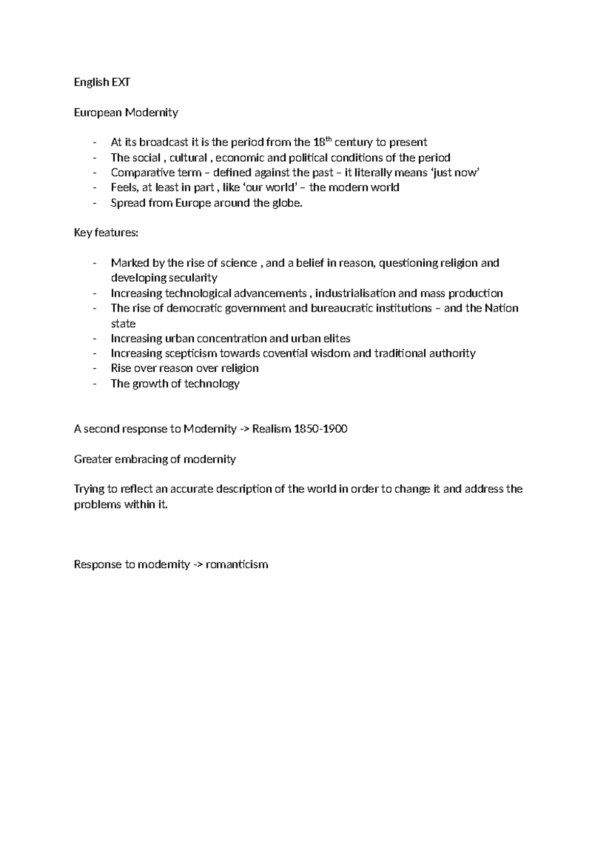 English EXT - notes - English EXT European Modernity - At its broadcast ...