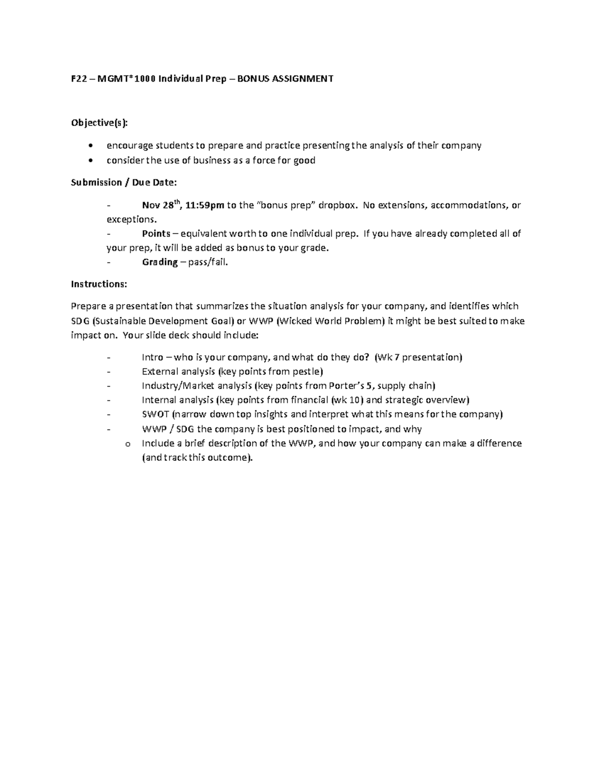 Bonus prep - F22 – MGMT*1000 Individual Prep – BONUS ASSIGNMENT ...