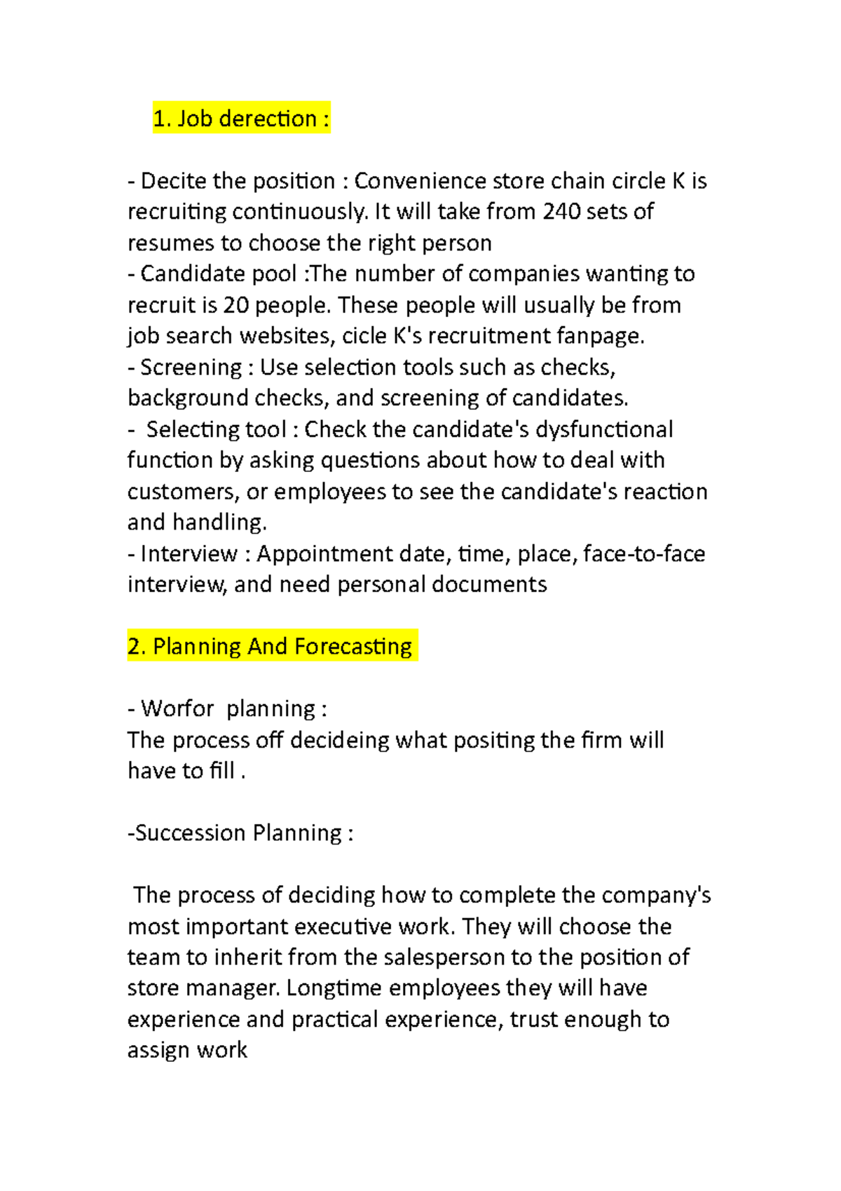 Chapter 3 - tuyển dụng của circle k - Job derection : Decite the ...