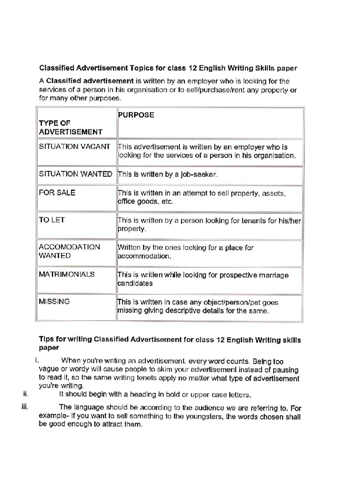 How to write Advertisement in English Language - Classified ...