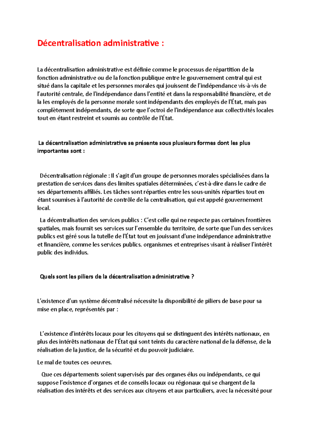 La décentralisation adminisrtrative - La décentralisation ...