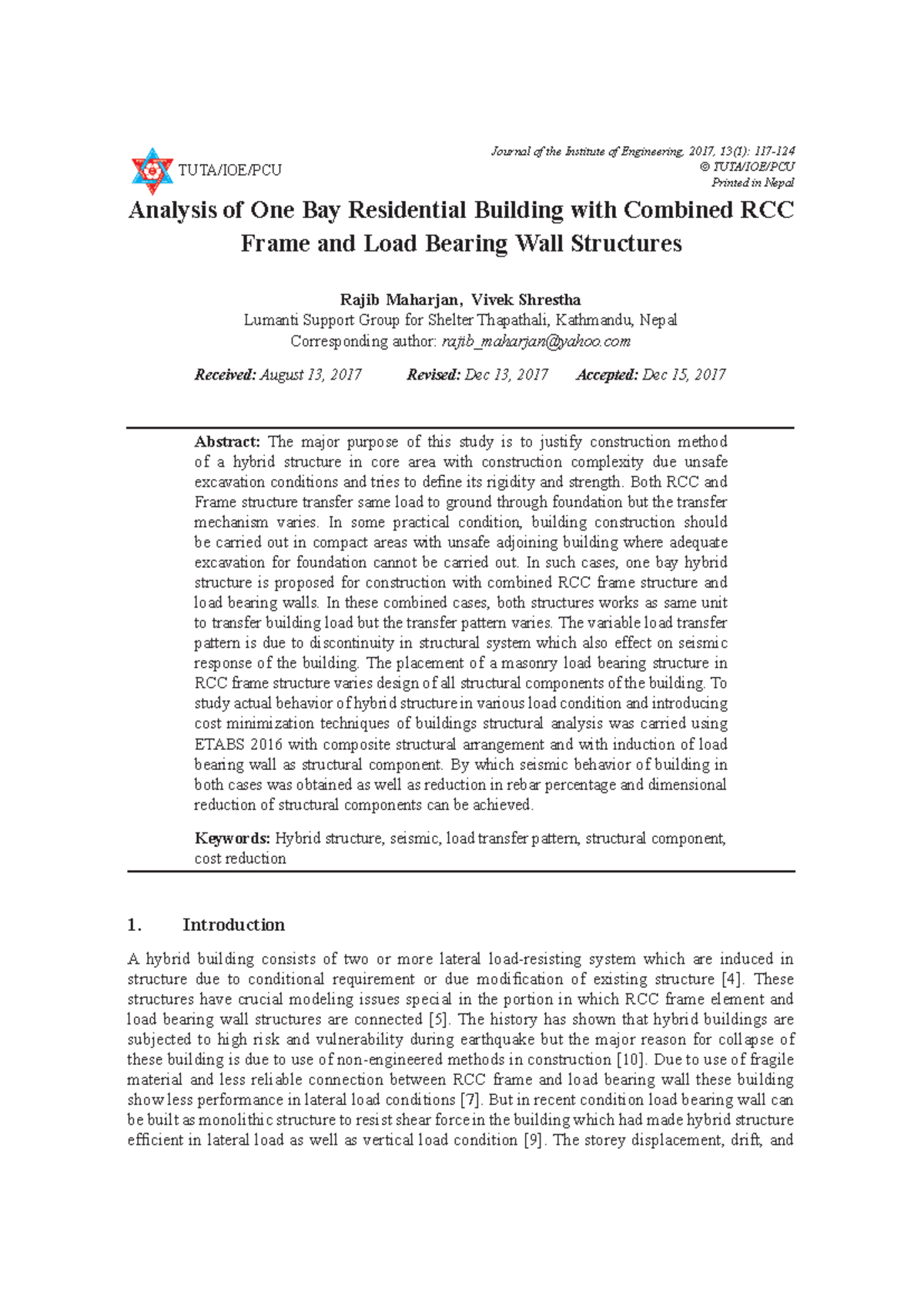 16698 - 117 Analysis of One Bay Residential Building with Combined RCC ...