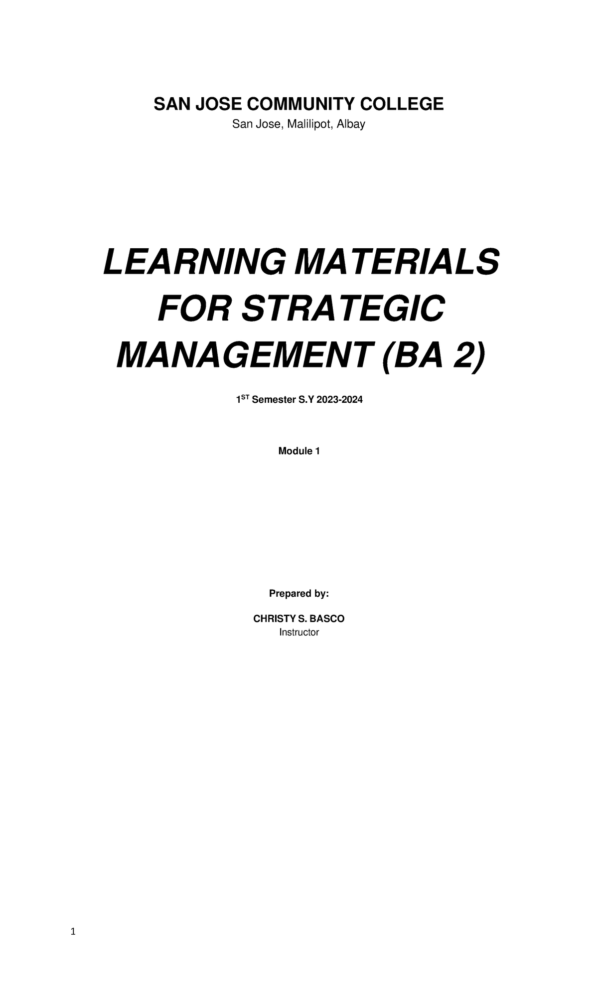Module-strategic-management - SAN JOSE COMMUNITY COLLEGE San Jose ...