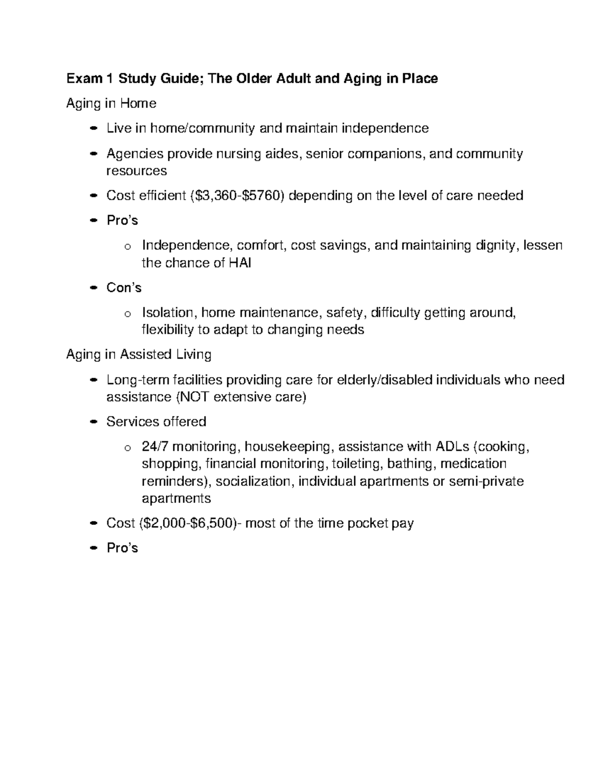Exam 1 Study Guide; The Older Adult and Aging in Place - Loss of ...