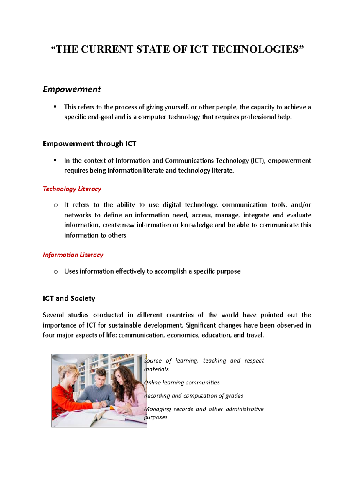 THE Current State OF ICT Technologies - Information Communication ...
