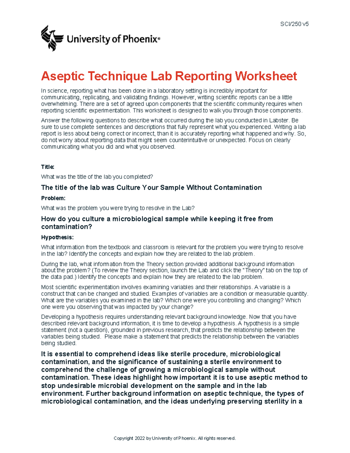 Sci250 lab report - science - SCI/250 v Aseptic Technique Lab Reporting ...