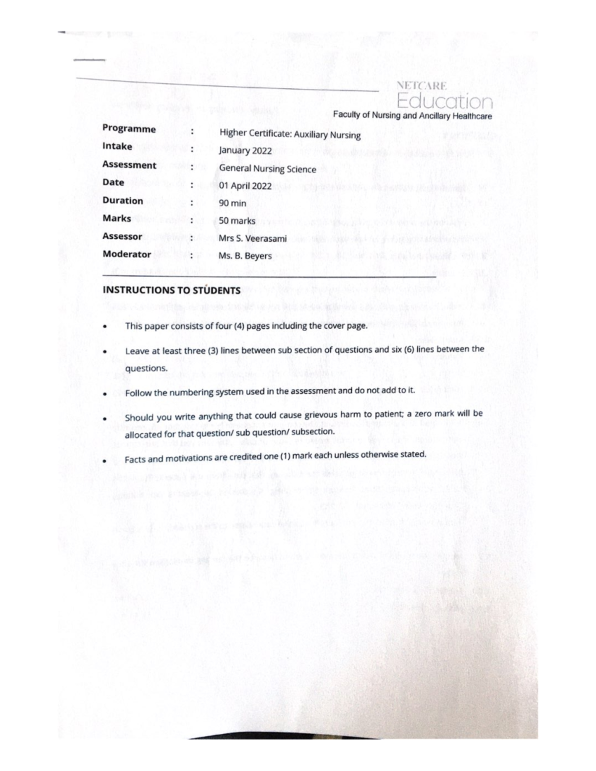 General Nursing Science FTA 1 - HCGNS1 - Studocu