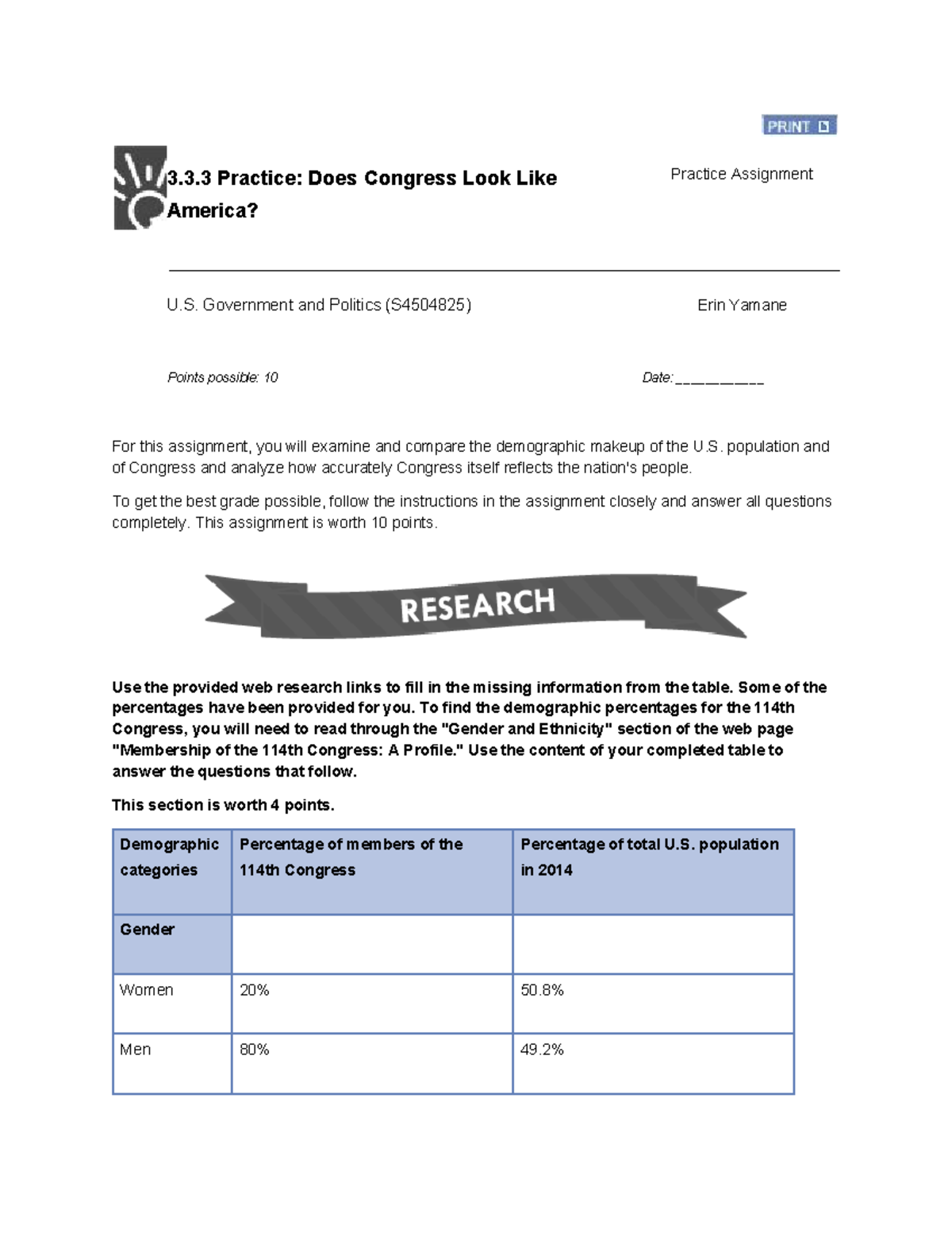 3.3.3 Practice Does Congress Look Like America - 3.3 Practice: Does ...