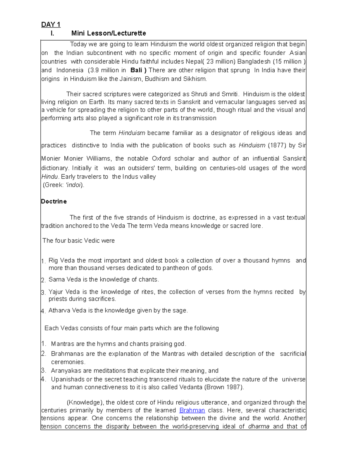 Iwrbs- Activity- Module-8 - DAY 1 I. Mini Lesson/Lecturette Today we ...