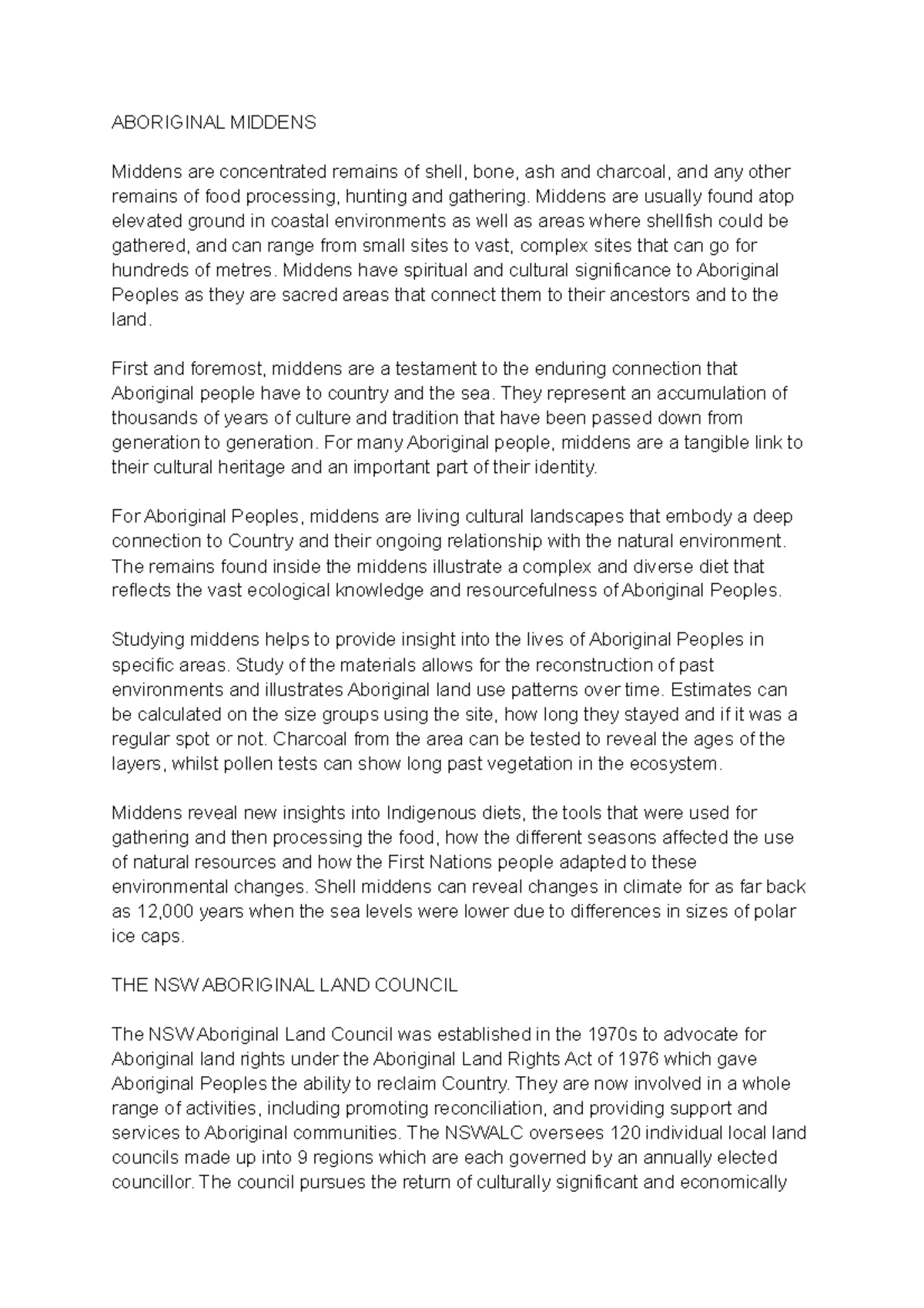 ABOR Assessment 2 - ABORIGINAL MIDDENS Middens are concentrated remains ...