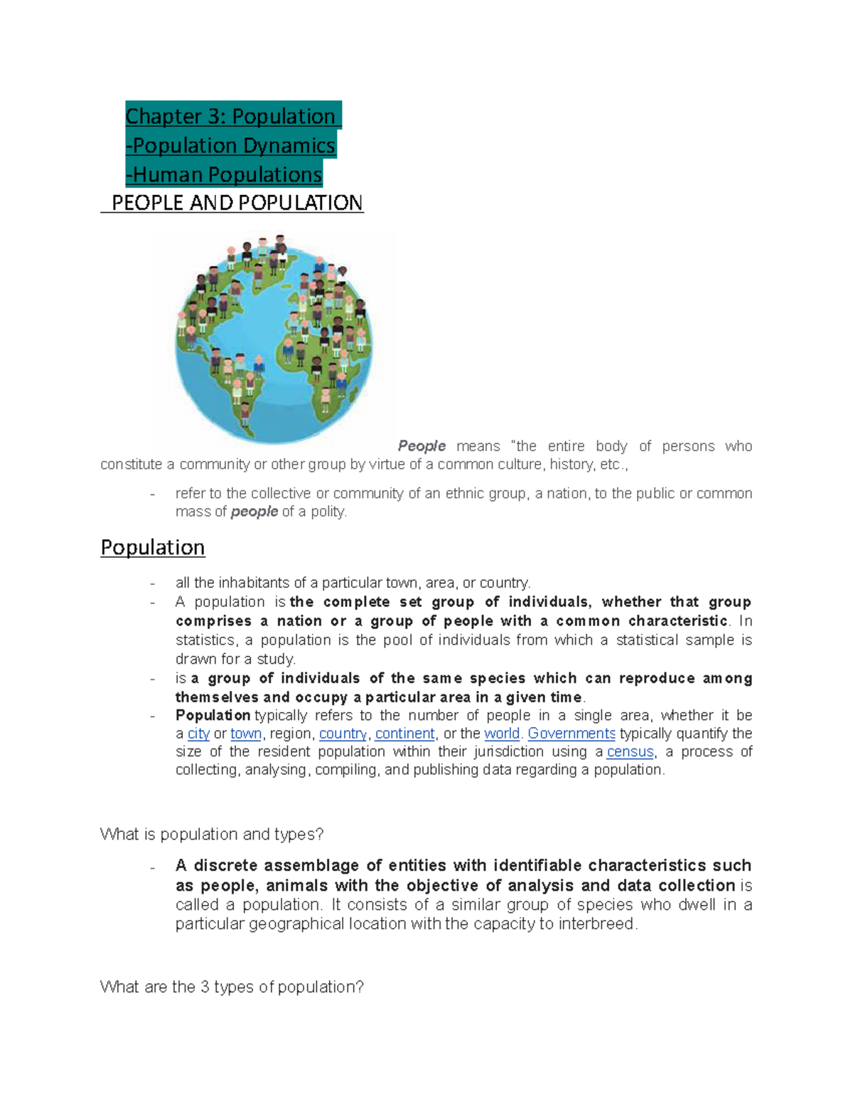ENVI SCI ....Chapter 3 - Environmental Science - Chapter 3: Population -Population Dynamics ...