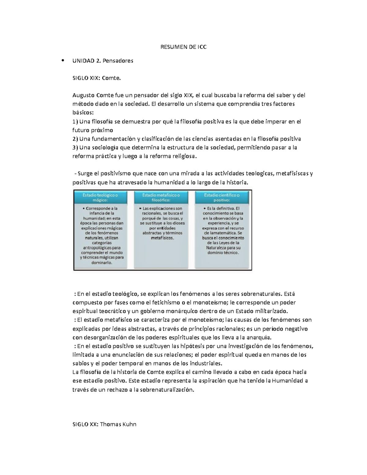 Resumen DE ICC - dvsdf - RESUMEN DE ICC UNIDAD 2. Pensadores SIGLO XIX ...
