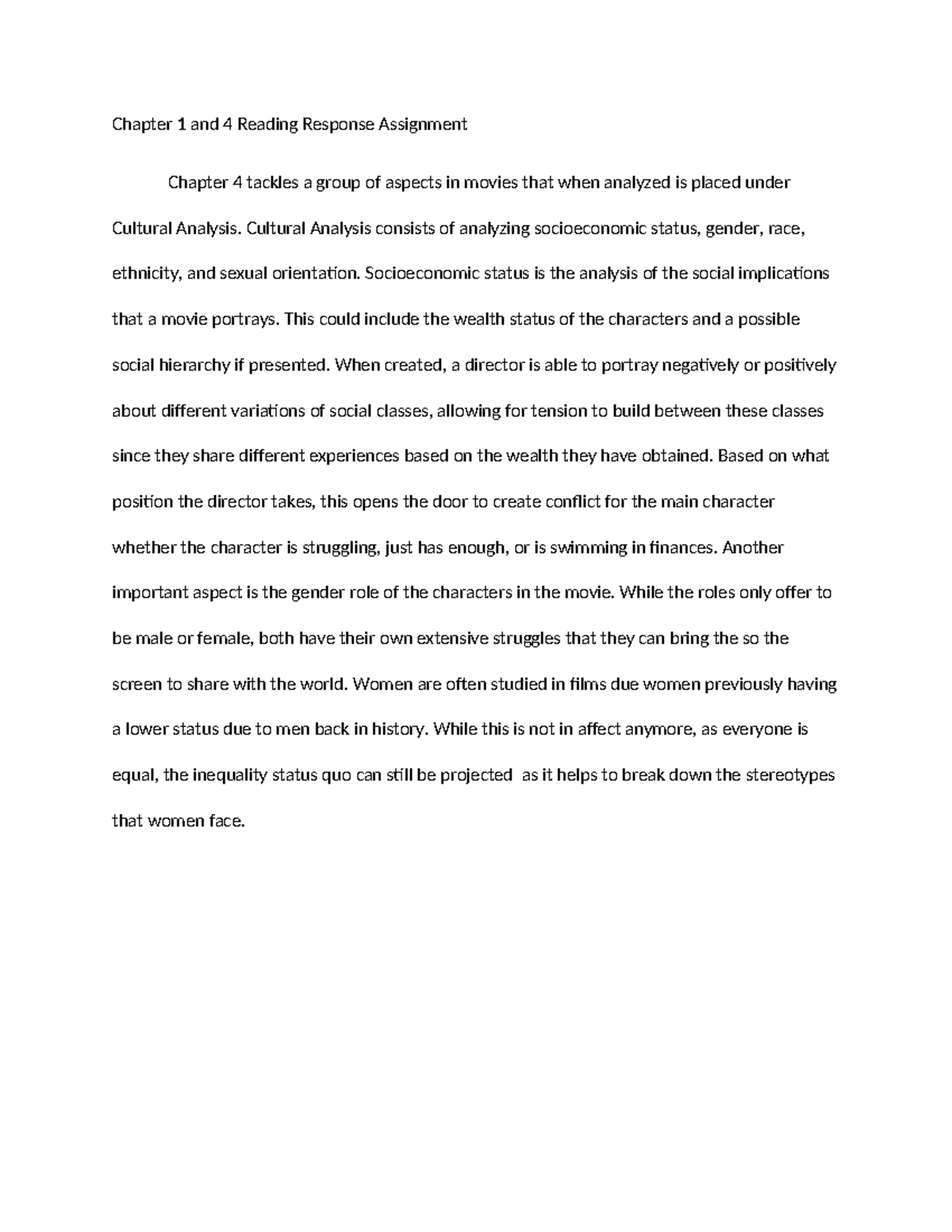 Ch 1 and 4 Response - Chapter 1 and 4 Reading Response Assignment ...