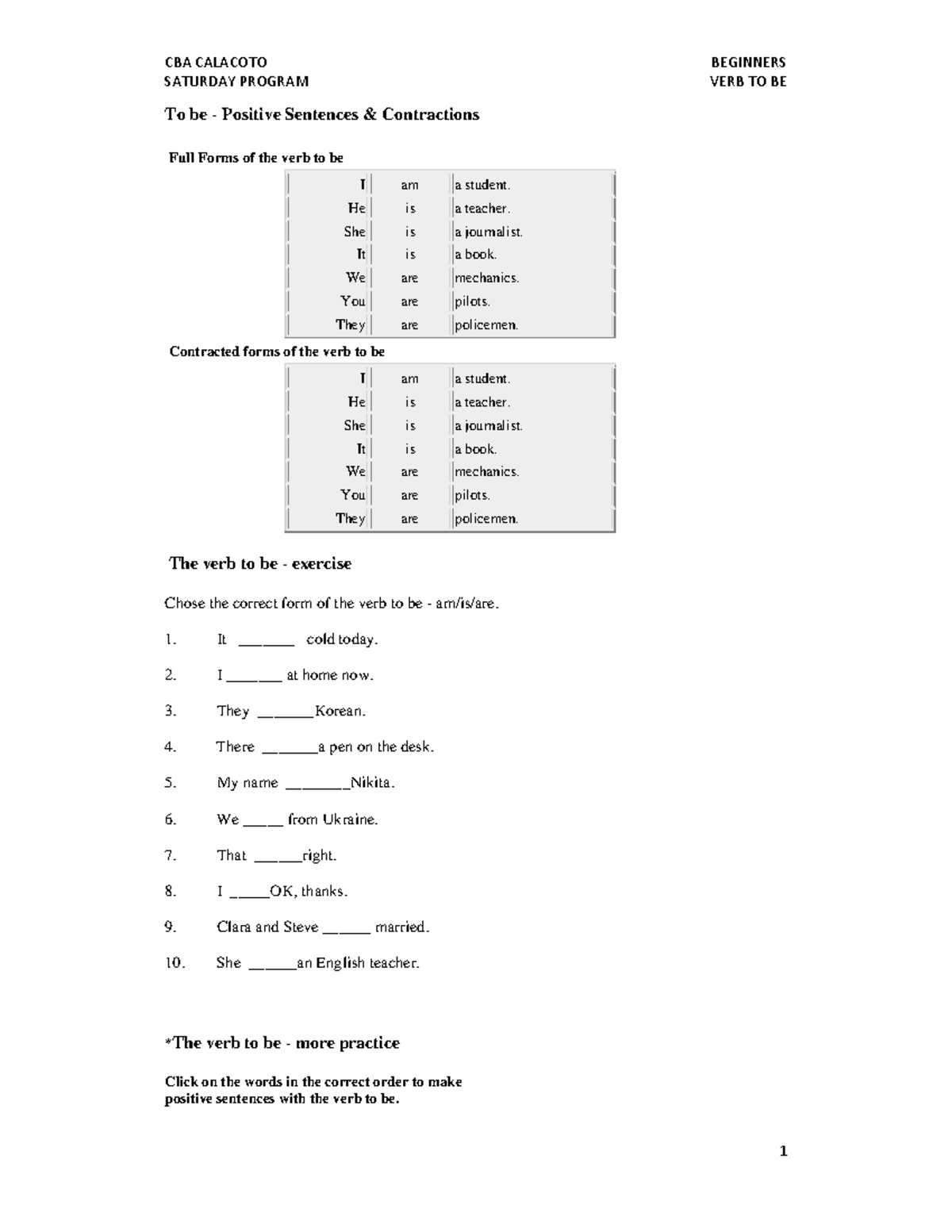 To-be - Respaldo del verbo tu be - SATURDAY PROGRAM VERB TO BE To be ...