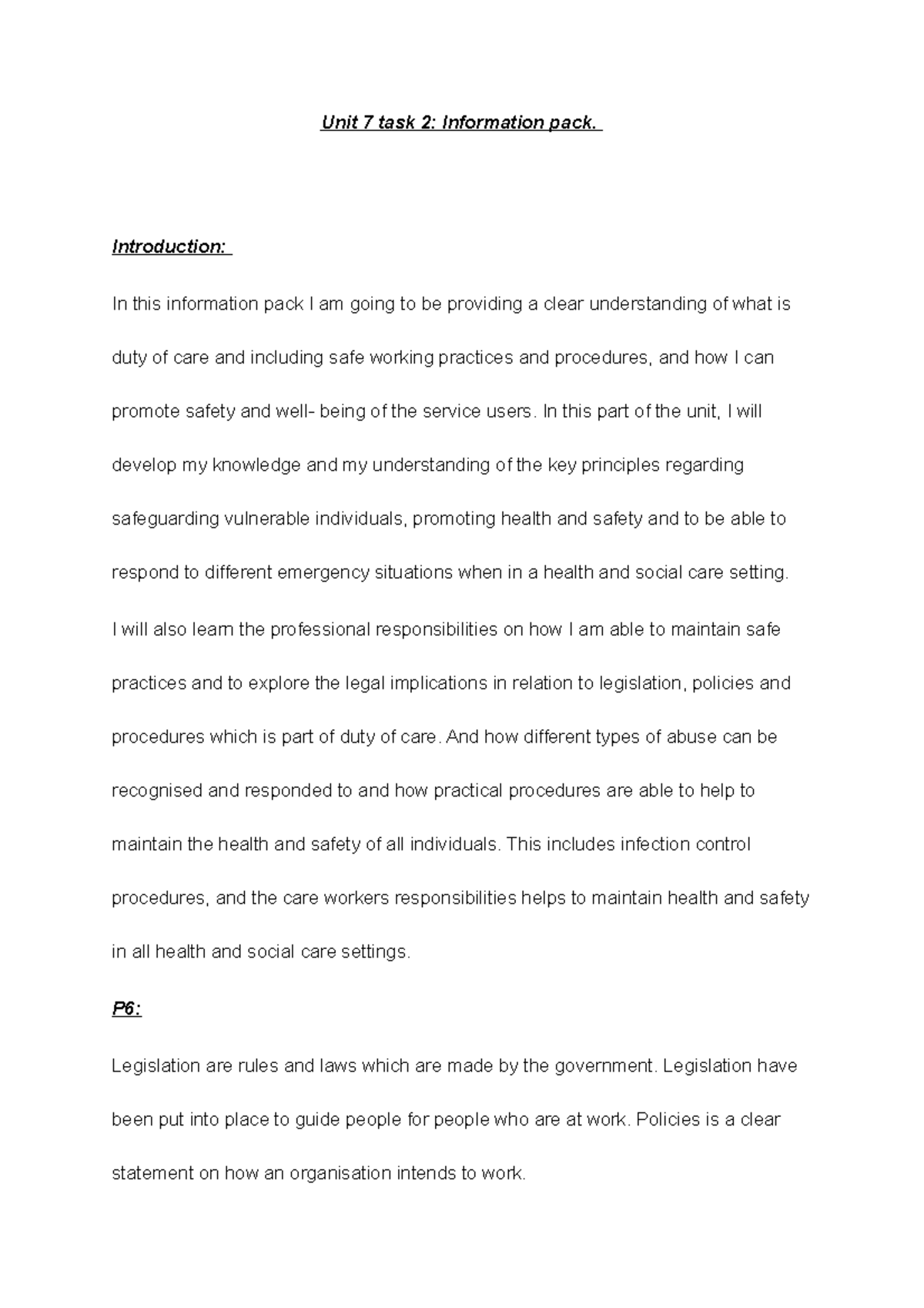 UNIT 7 TASK 2 Principles OF SAFE Practice - Unit 7 task 2: Information ...