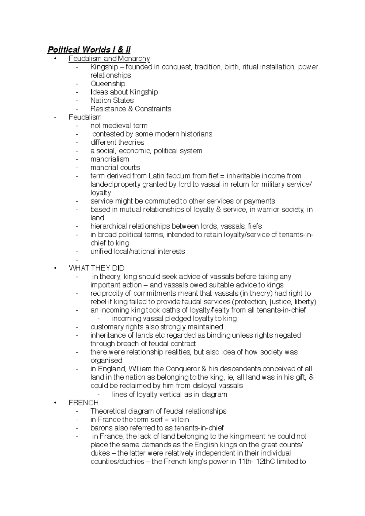History notes - Summary The Middle Ages - Political Worlds I & II ...