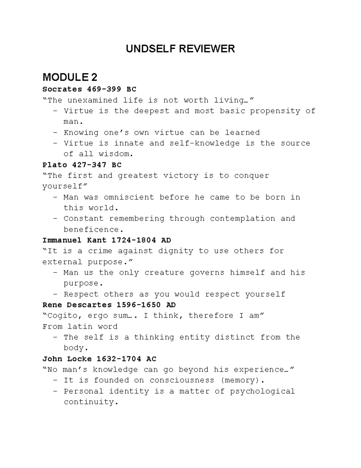 Undself Reviewer - n/a - UNDSELF REVIEWER MODULE 2 Socrates 469-399 BC ...