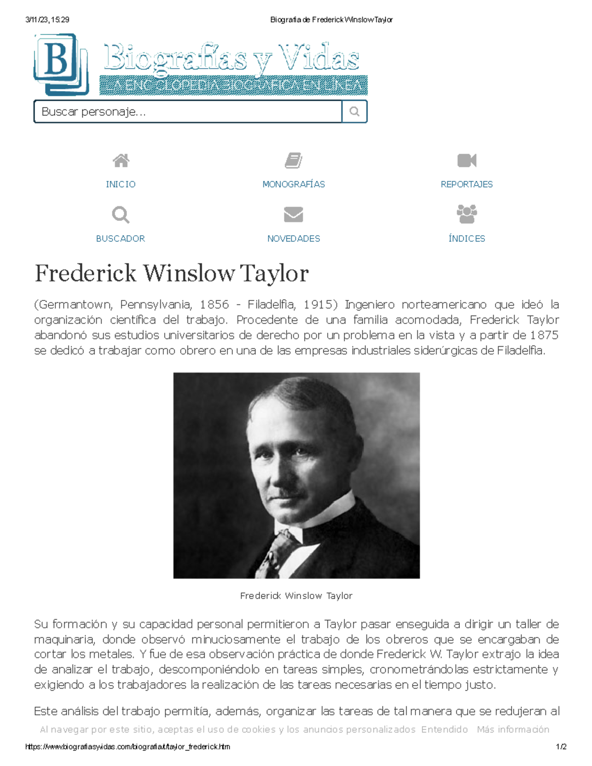Biografia de Frederick Winslow Taylor - htm 1/ Buscar personaje ...