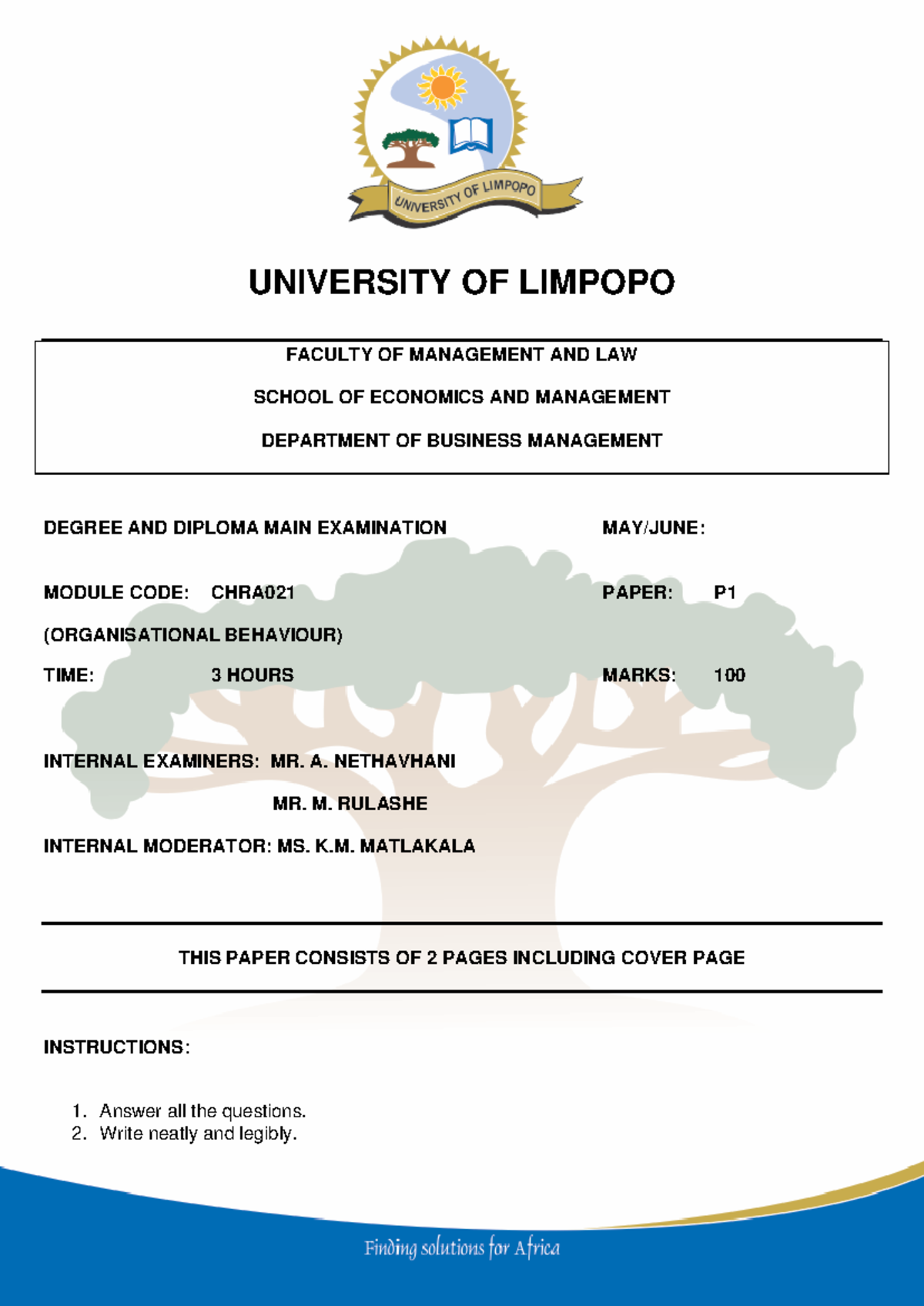 2023 MAIN & SUPP EXAM - UNIVERSITY OF LIMPOPO FACULTY OF MANAGEMENT AND ...