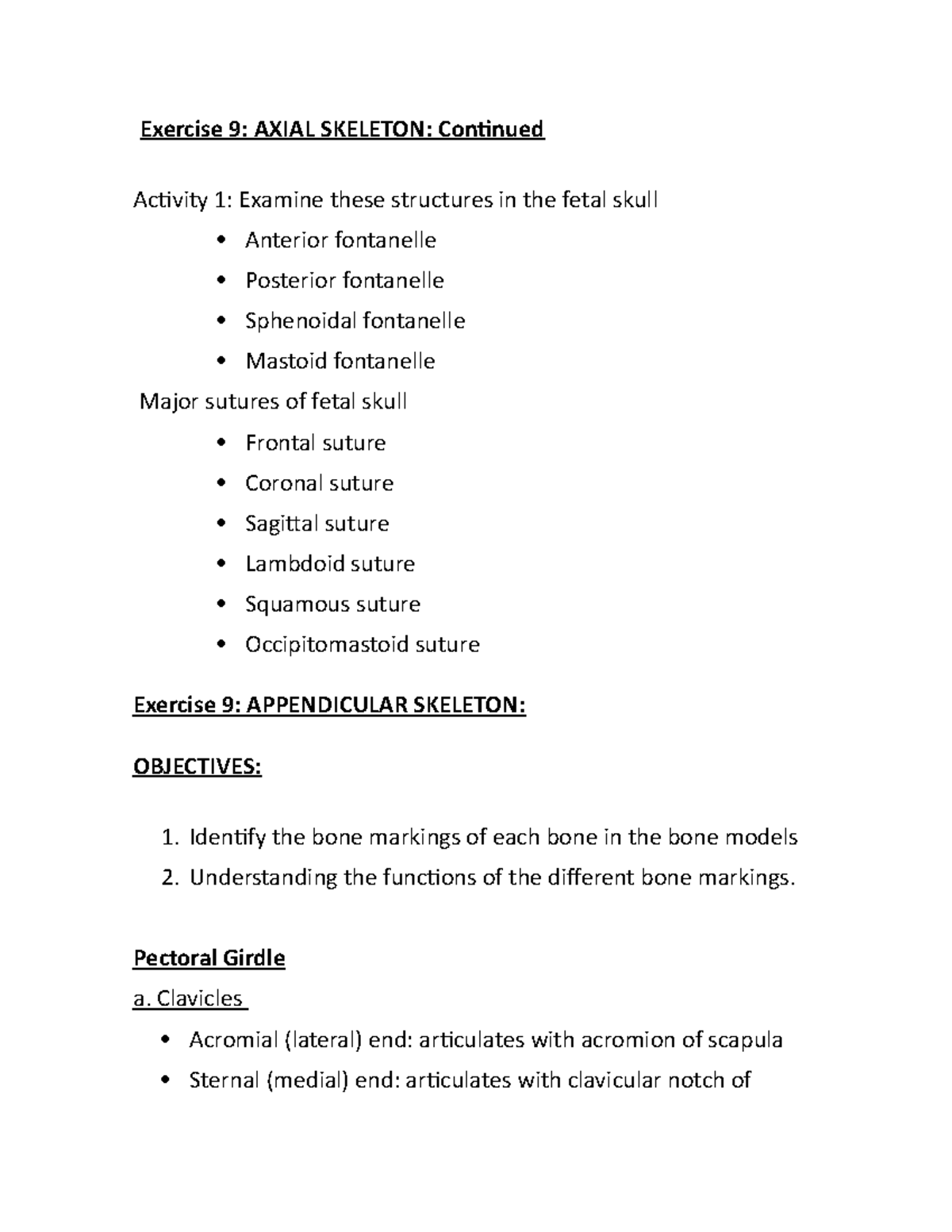 Lab Objectives -Skeletal System- Part 2 - Exercise 9: AXIAL SKELETON ...