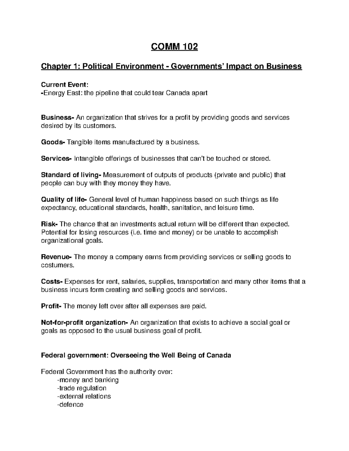 COMM-102 - Lecture notes 1-15 - COMM 102 Chapter 1: Political ...