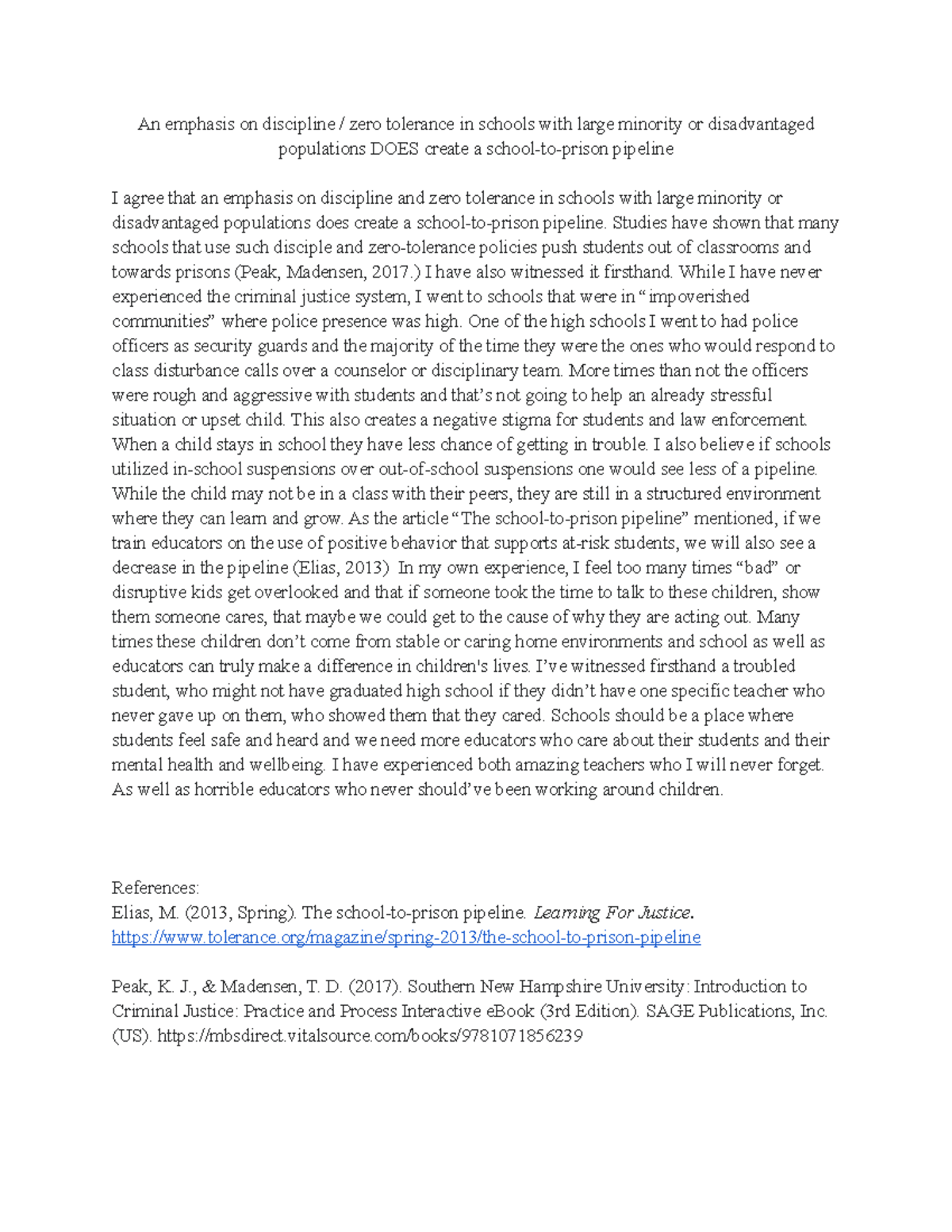6-1 Discussion Make Your Case - An emphasis on discipline / zero ...