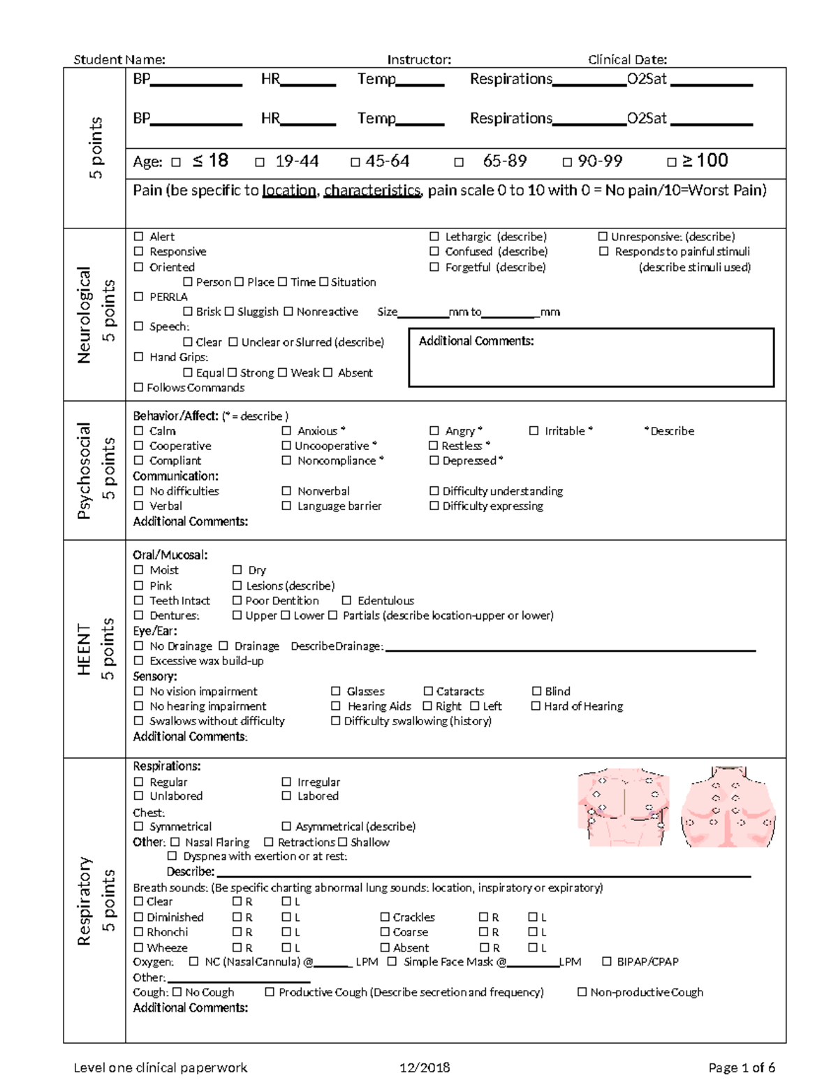 Clinical Summary - Student Name: Instructor: Clinical Date: Level one ...