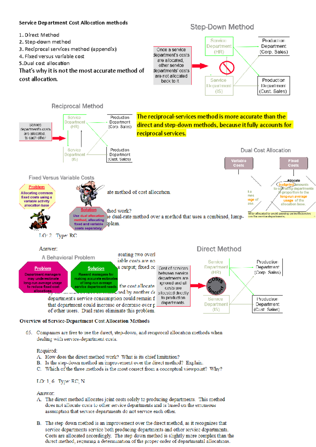 MAFF Week 6 notes - Service Department Cost Allocation methods Direct ...